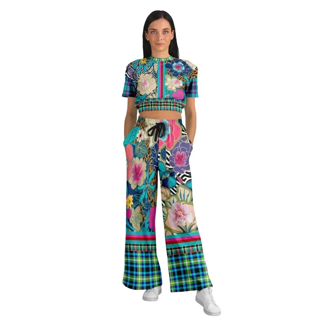 Blue Petunia Floral Stripe Eco-Poly Wide Leg Pants – Shop SingleTree Lane