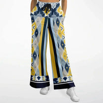 Royal Navy and Yellow Indian Batik Eco-Poly Wide Leg Joggers – Shop ...