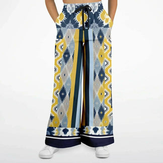 Royal Navy and Yellow Indian Batik Eco-Poly Wide Leg Joggers – Shop ...