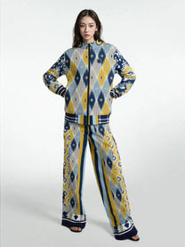 Royal Navy and Yellow Indian Batik Eco-Poly Wide Leg Joggers – Shop ...
