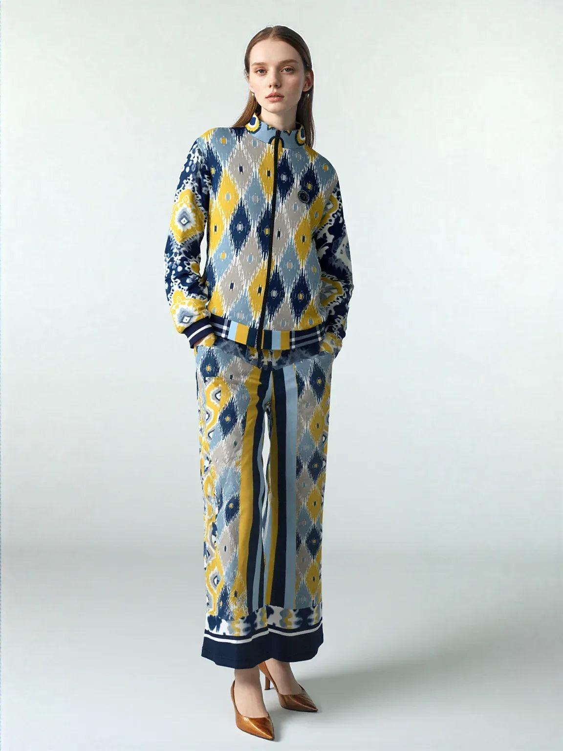 Royal Navy and Yellow Indian Batik Eco-Poly Wide Leg Joggers – Shop ...